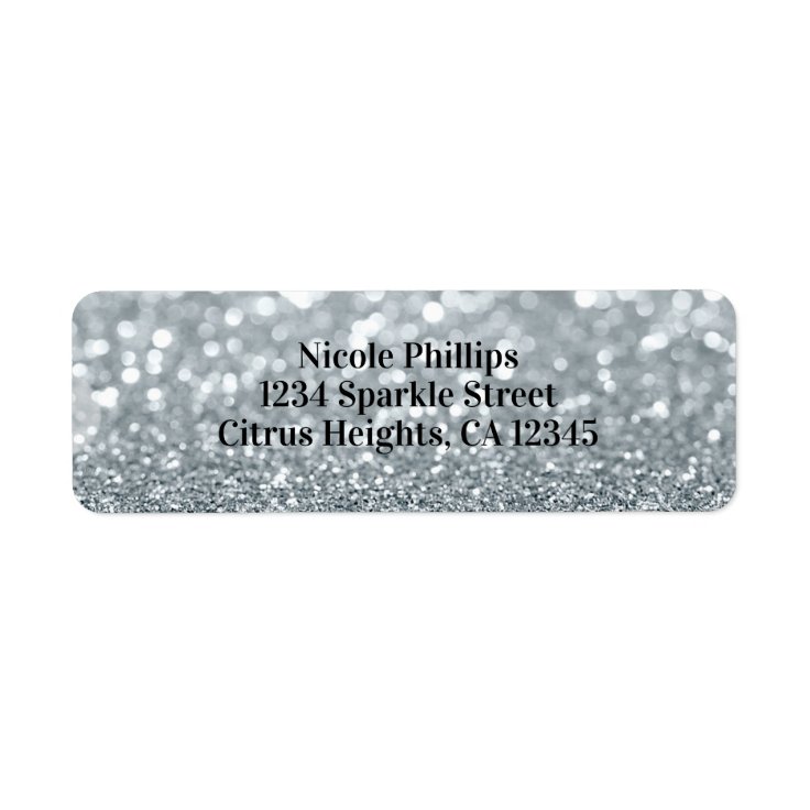 White Silver Glitter Bokeh Glam Birthday Party Label | Zazzle
