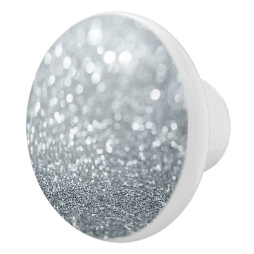 White Silver Glitter Bokeh Glam Trendy Sparkle Ceramic Knob | Zazzle