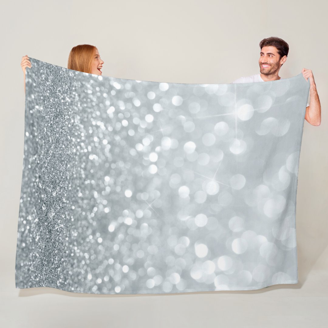 White Silver Glitter Bokeh Glam Trendy Sparkle Fleece Blanket | Zazzle