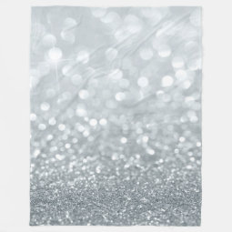 White Silver Glitter Bokeh Glam Trendy Sparkle Fleece Blanket | Zazzle