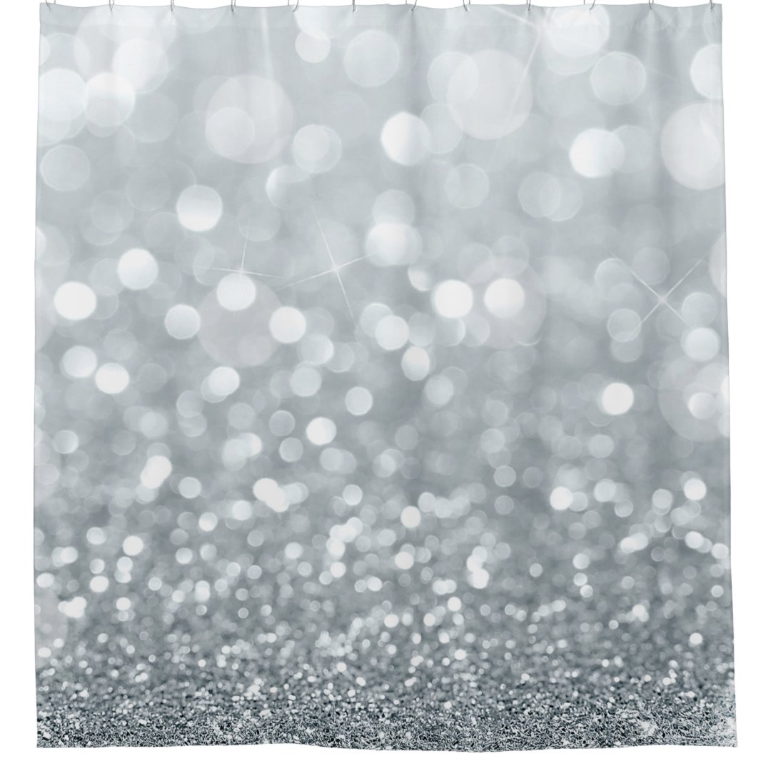 White Silver Glitter Bokeh Glam Trendy Sparkle Shower Curtain | Zazzle