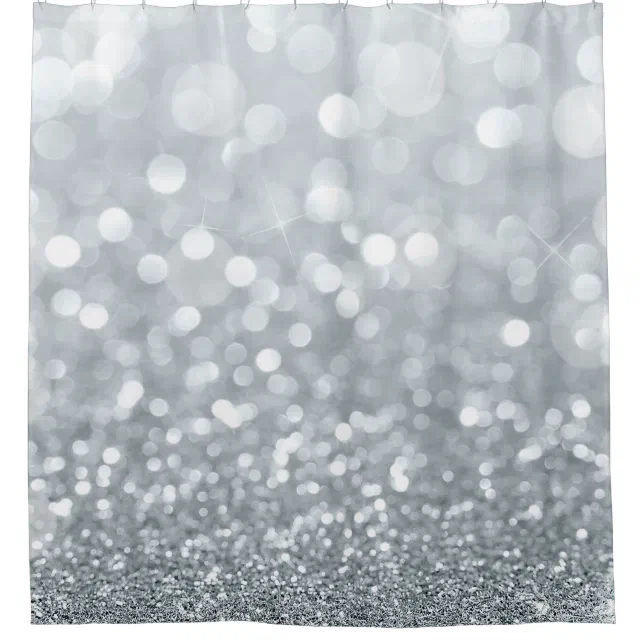 White Silver Glitter Bokeh Glam Trendy Sparkle Shower Curtain | Zazzle
