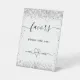 White silver glitter sparkles wedding guest favors pedestal sign | Zazzle