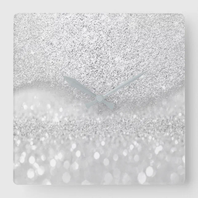 White Silver Gray Glitter Minimal Ombre Elegant Square Wall Clock | Zazzle