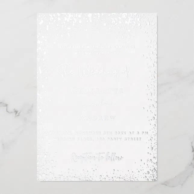 White silver wedding foil invitation | Zazzle