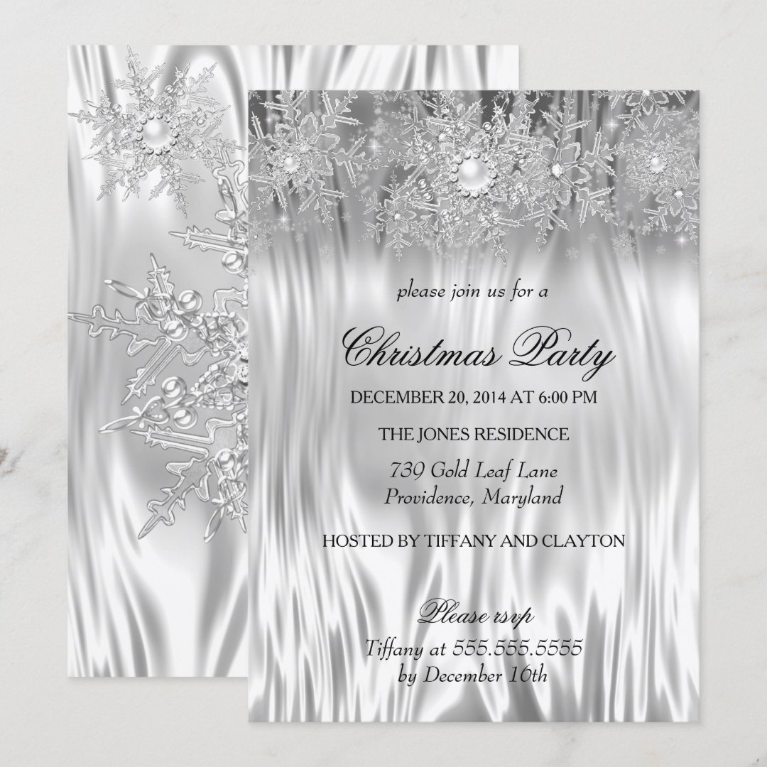 White Silver Winter Wonderland Christmas Party Invitation | Zazzle