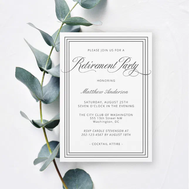 White Simple Elegant Retirement Party Invitation | Zazzle