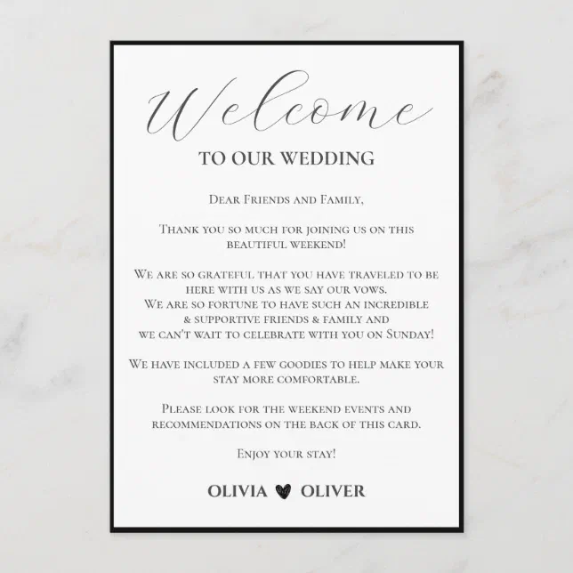 White simple minimalist wedding weekend itinerary enclosure card | Zazzle