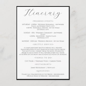 White simple minimalist wedding weekend itinerary enclosure card | Zazzle