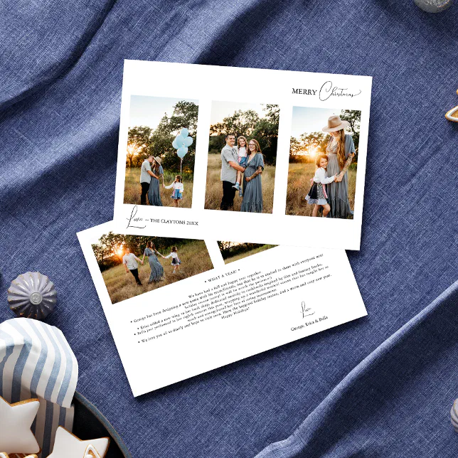 White Simple Modern Christmas Five Photo Collage Holiday Card | Zazzle