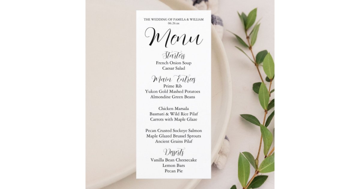 White Simple Style Wedding Dinner Menu | Zazzle