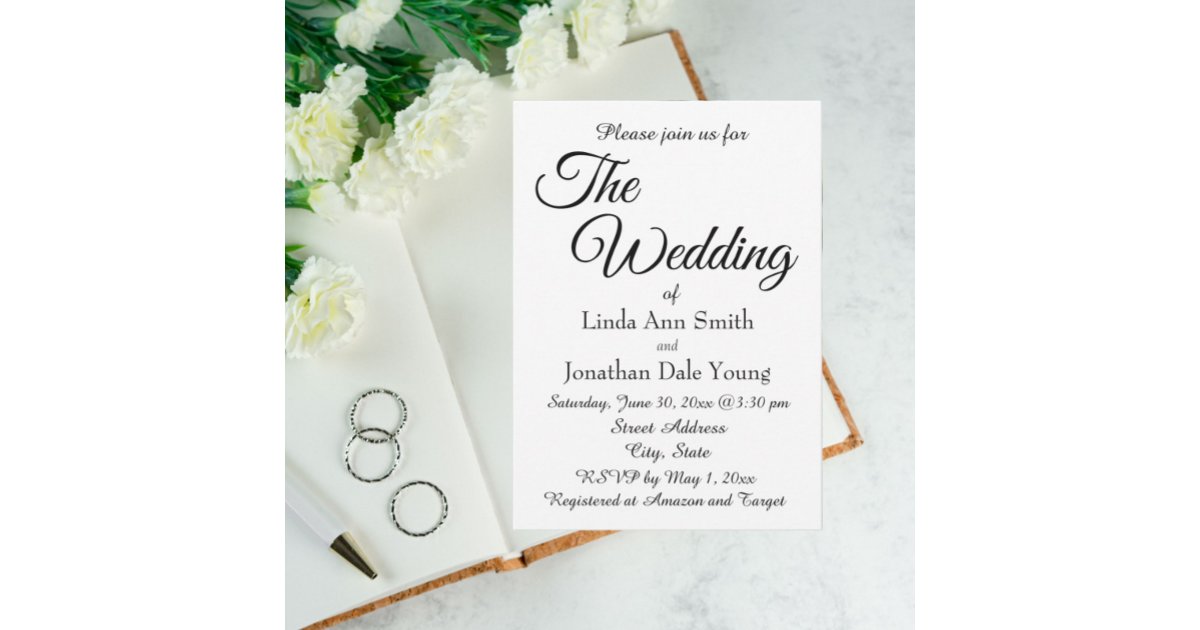 White Simple Style Wedding Invitation | Zazzle