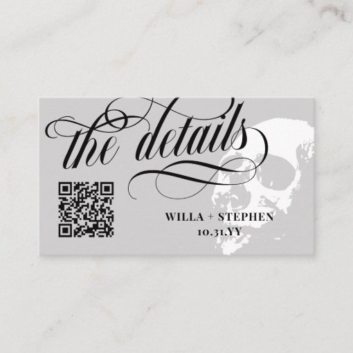 White Skull QR Code Goth Wedding Details Enclosure Card | Zazzle