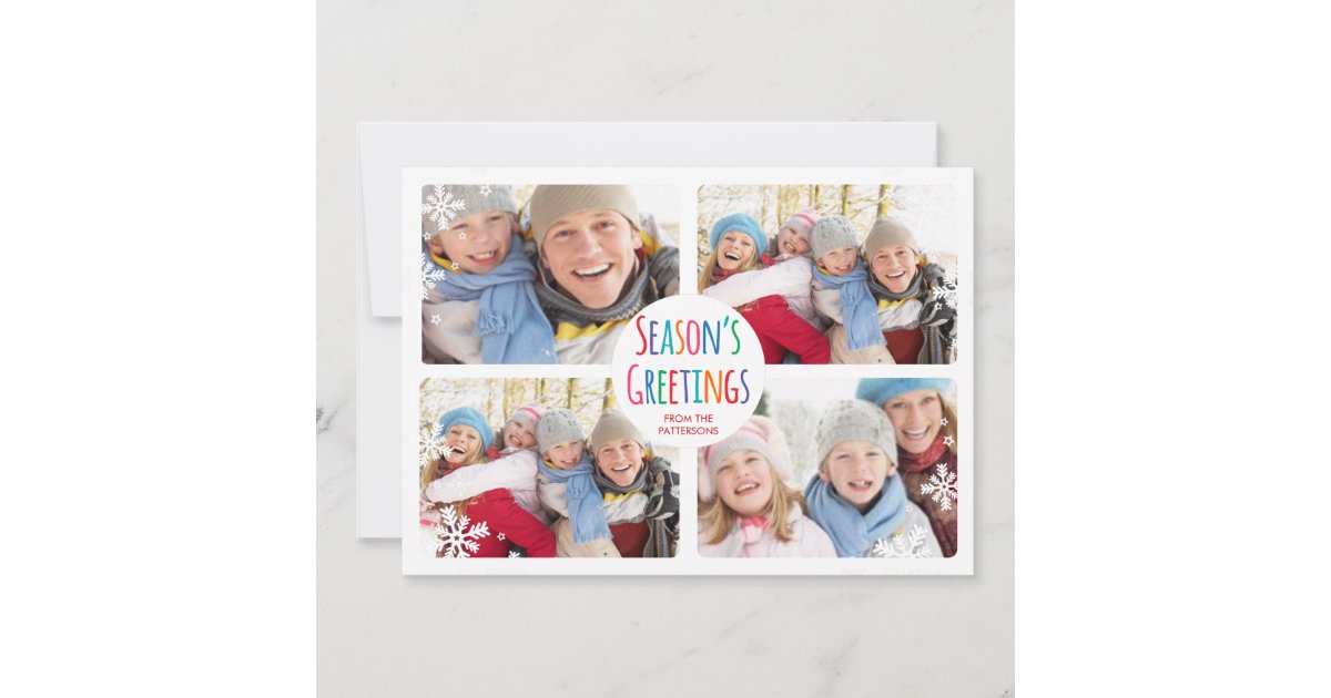 White Snowfall Merry Christmas Photo Collage Card | Zazzle