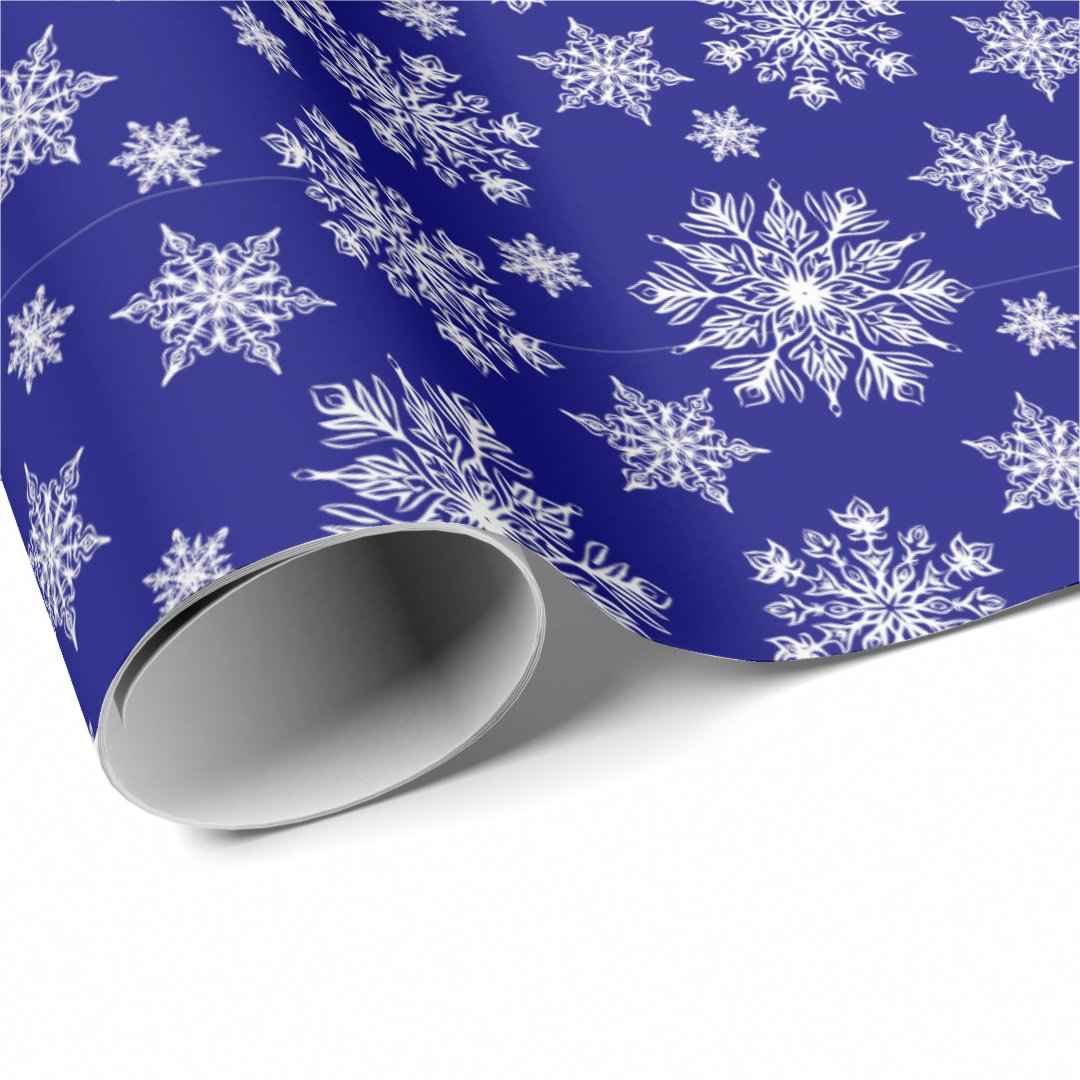 White Snowflakes On a Royal Blue Background Wrapping Paper | Zazzle