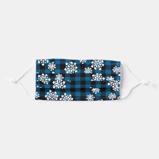 White Snowflakes On Blue Black Buffalo Lumberjack Adult Cloth Face Mask ...