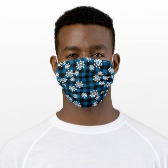 White Snowflakes On Blue Black Buffalo Lumberjack Adult Cloth Face Mask ...