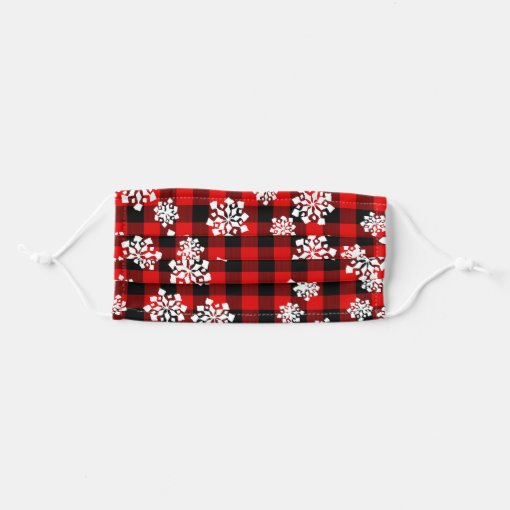 White Snowflakes On Red Black Buffalo Lumberjack Adult Cloth Face Mask ...