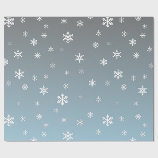White Snowflakes on Silver Blue Wrapping Paper | Zazzle