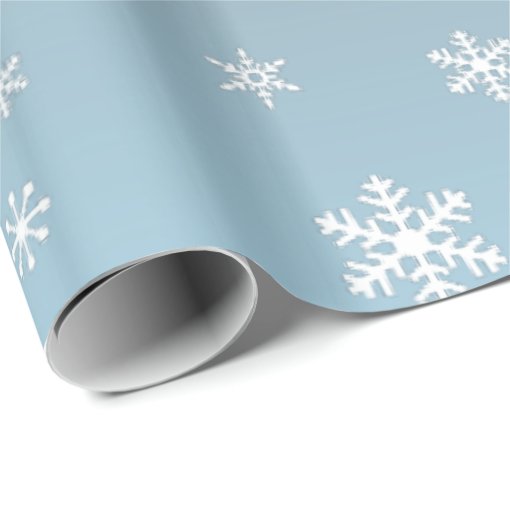 White Snowflakes on Silver Blue Wrapping Paper | Zazzle