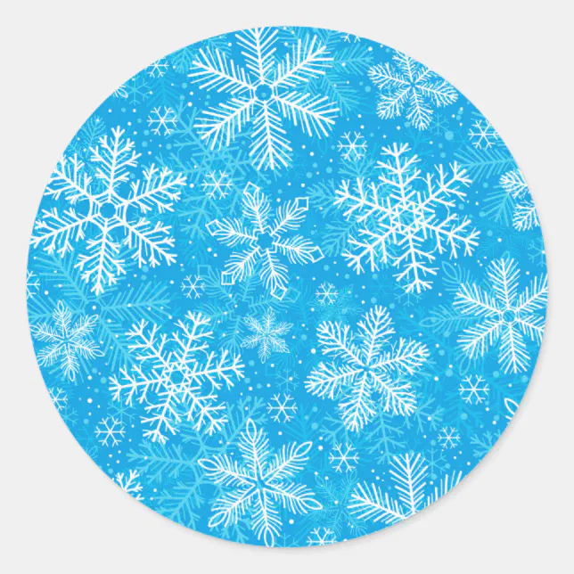 White snowflakes pattern classic round sticker | Zazzle