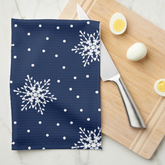White Snowflakes with Polka Dots Kitchen Towel | Zazzle.com
