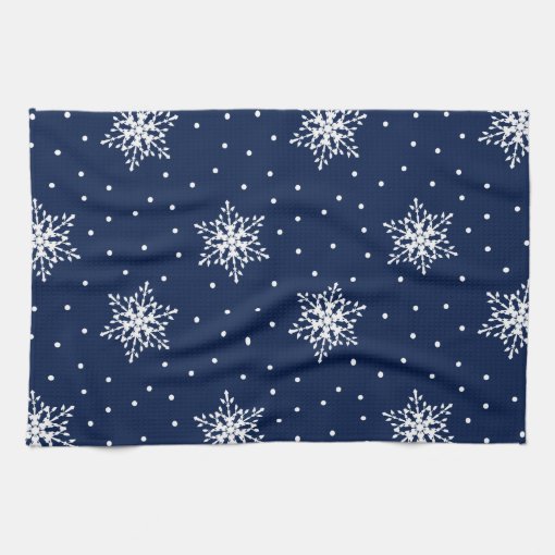 White Snowflakes with Polka Dots Kitchen Towel | Zazzle