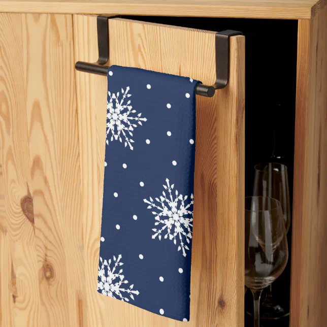 White Snowflakes with Polka Dots Kitchen Towel | Zazzle
