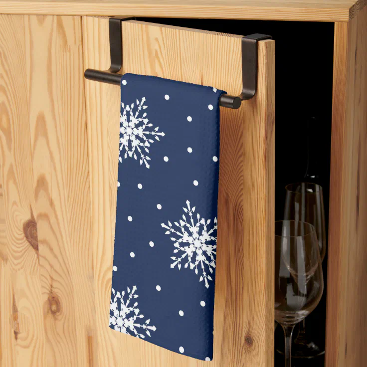 White Snowflakes with Polka Dots Kitchen Towel | Zazzle