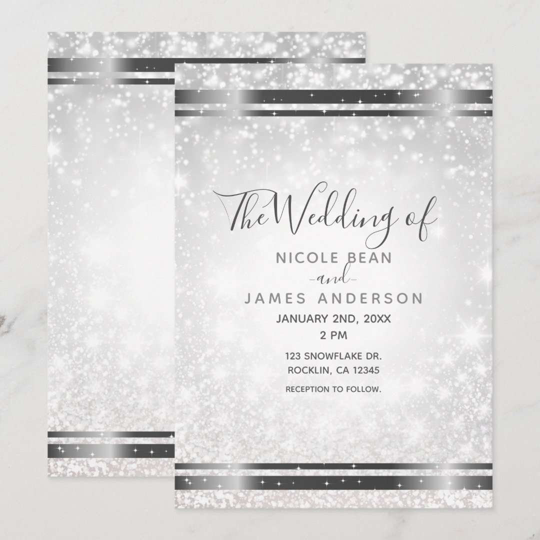 White Sparkle Elegant Winter Wonderland Wedding Invitation | Zazzle