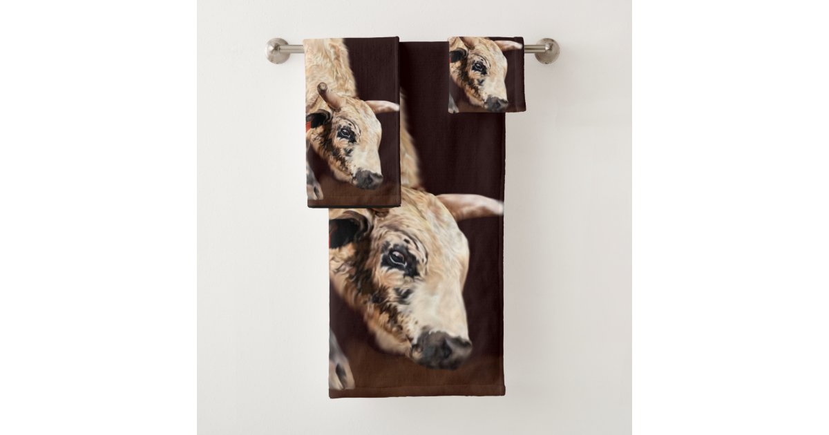White Speckled Bucking Rodeo Bull Print Bath Towel Set | Zazzle