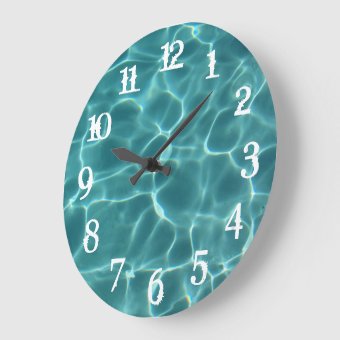 White Splash Numbers Swimming Pool Large Clock | Zazzle