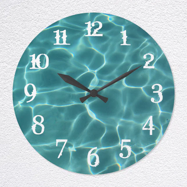 White Splash Numbers Swimming Pool Large Clock | Zazzle