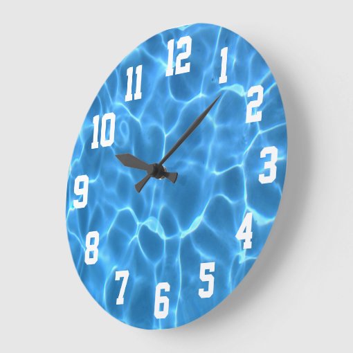 White Sports Numbers Aqua Blue Swimming Pool Photo Large Clock | Zazzle