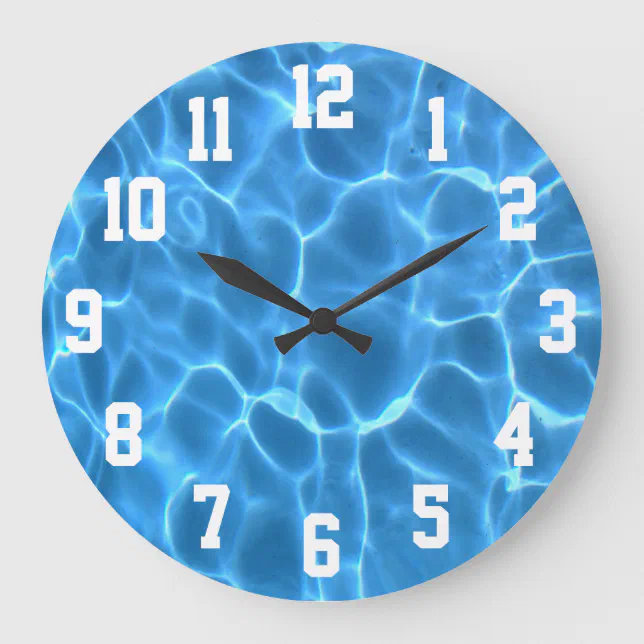 White Sports Numbers Aqua Blue Swimming Pool Photo Large Clock | Zazzle
