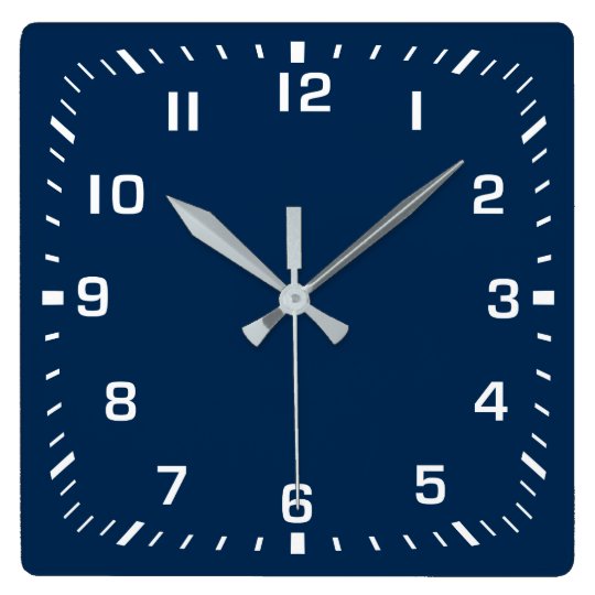White Square Number Faceplate on Navy Blue Square Wall Clock | Zazzle.com