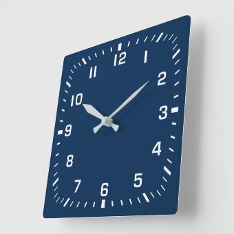 White Square Number Faceplate on Navy Blue Square Wall Clock | Zazzle