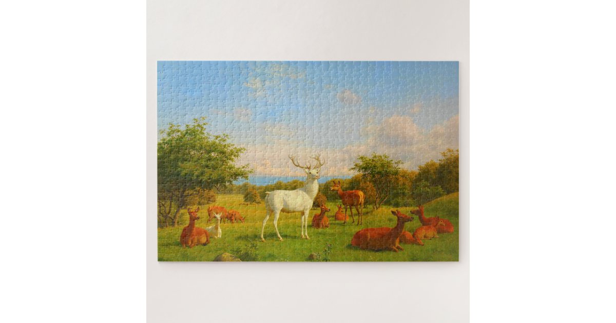 White Stag Deer In Open Field Nature Wildlife Jigsaw Puzzle | Zazzle