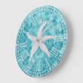 White Starfish Aqua Sea Glass Personalize Large Clock | Zazzle