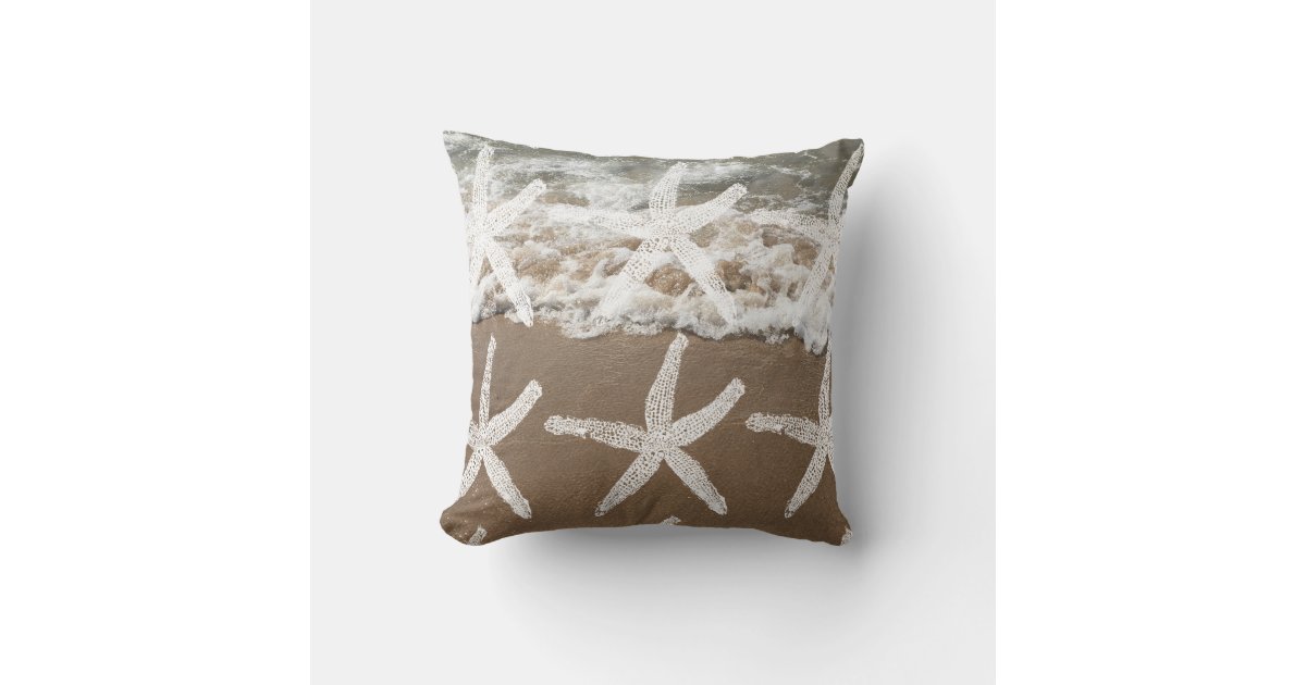 White Starfish Patterns Nautical Sandy Beach Ocean Outdoor Pillow | Zazzle