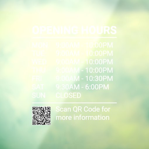 White Store Hours Sign with QR Code Window Cling | Zazzle
