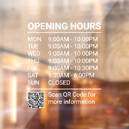 White Store Hours Sign with QR Code Window Cling | Zazzle