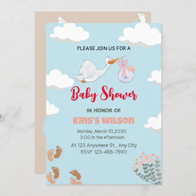 white stork for beautiful baby party invitation | Zazzle