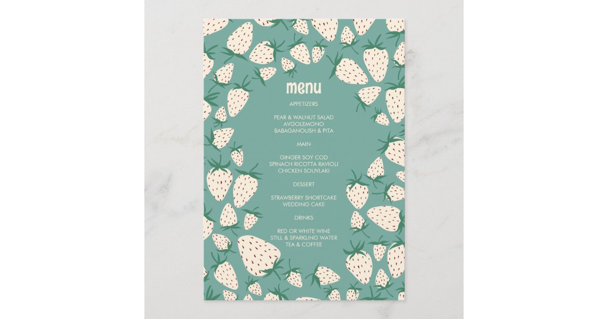 White Strawberry Cute Pineberry HAND DRAWN CUSTOM Menu | Zazzle