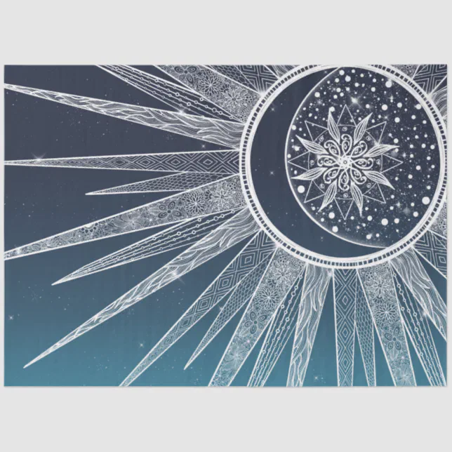 White Sun Moon Mandala Blue Gradient Design Tissue Paper | Zazzle