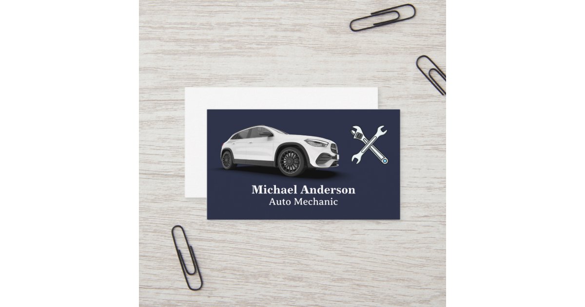 White SUV | Wrenches Business Card | Zazzle