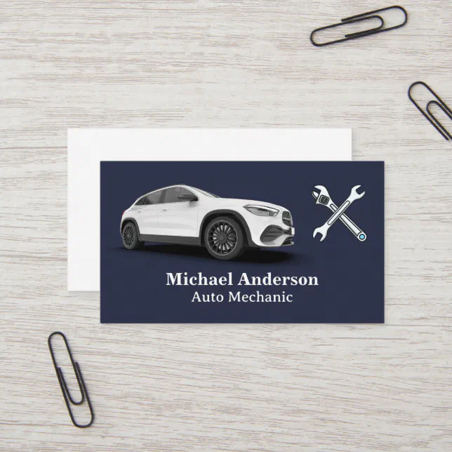 White SUV | Wrenches Business Card | Zazzle