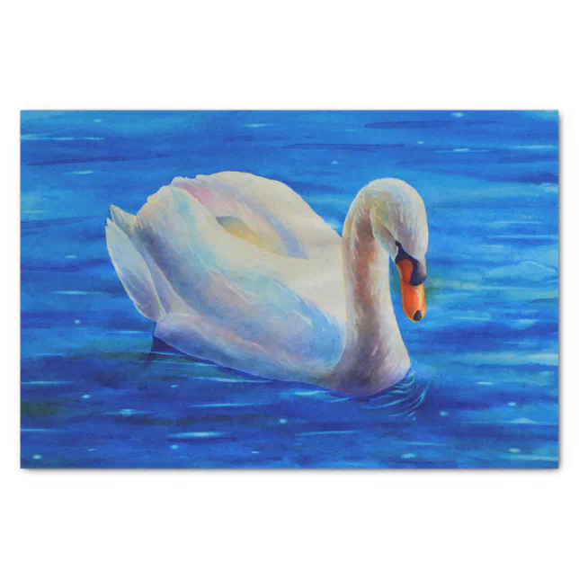 White swan watercolor painting, waterfowl, bird tissue paper | Zazzle