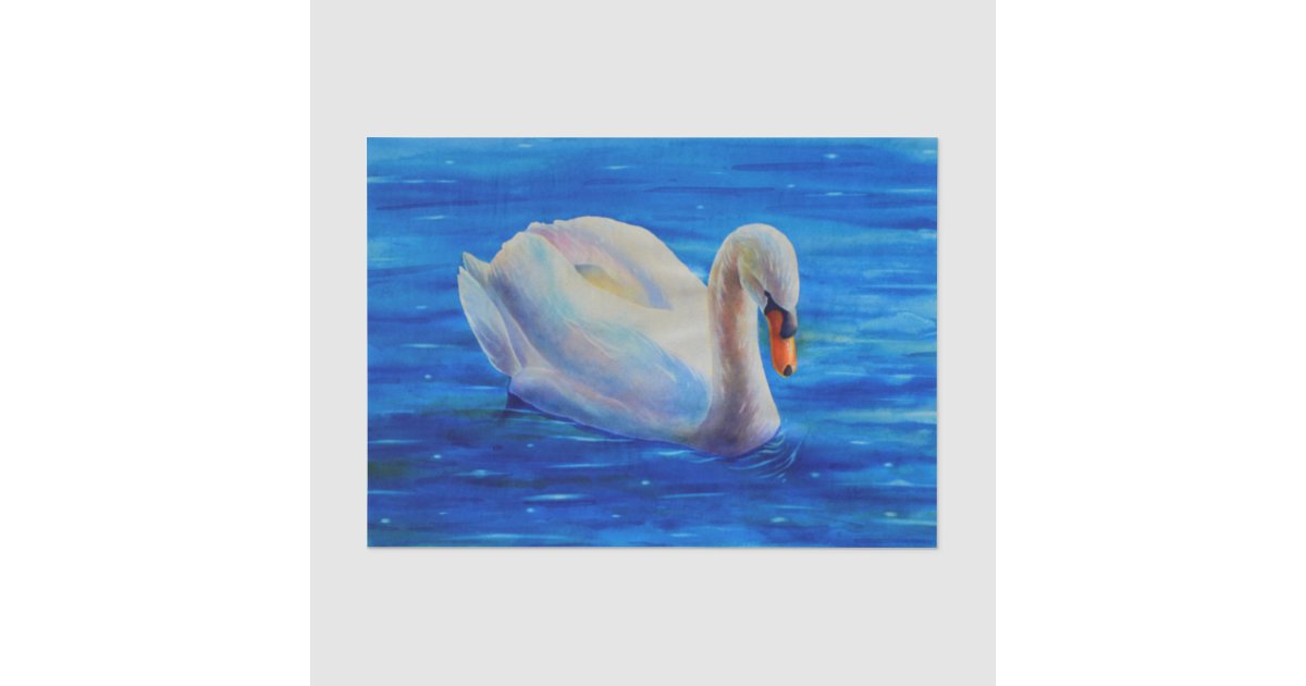 White swan watercolor painting, waterfowl, bird tissue paper | Zazzle