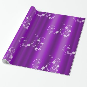 White Swirls and Snowflakes Purple Christmas Wrapping Paper | Zazzle